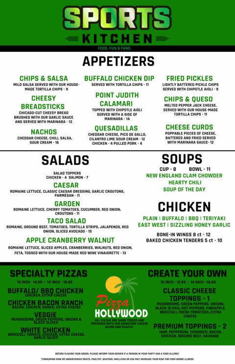 Sports Kitchen Menu | Sports Kitchen